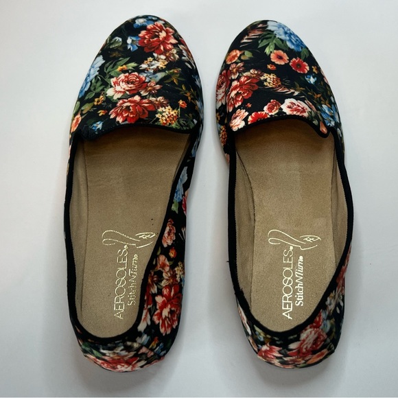 AEROSOLES | Shoes | Aerosoles Betunia Black Floral Flat Loafers 5w ...